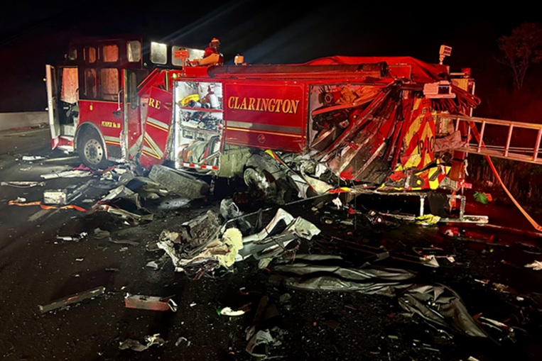 Truck rams into firetruck at 401 crash, two firefighters hurt - Durham Post